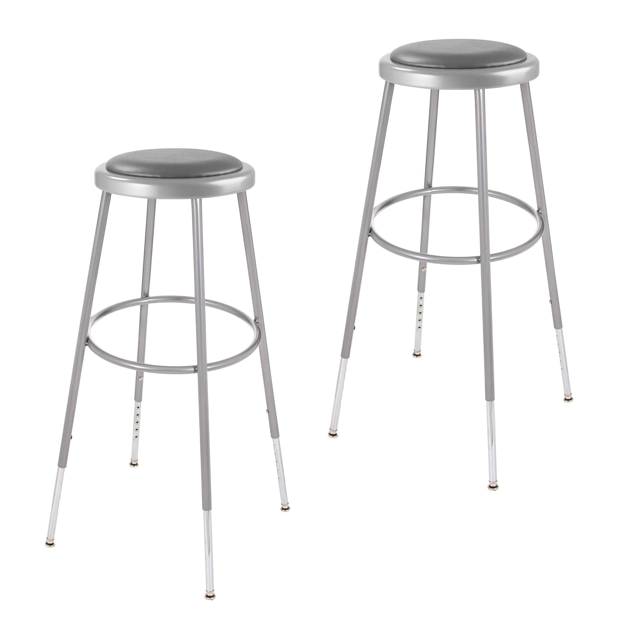 OEF Furnishings (2 Pack) Height Adjustable Grey Vinyl Padded Stool, 31-38" High