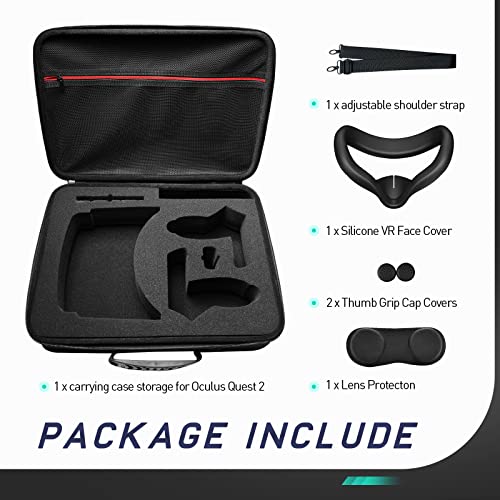 RIGICASE Hard carrying Case for Meta/Oculus Quest 2 VR Headset with accessories Silicon face cover, Lens cover, joystick cover; Precision foam inserts for Quest headsets all in one organization