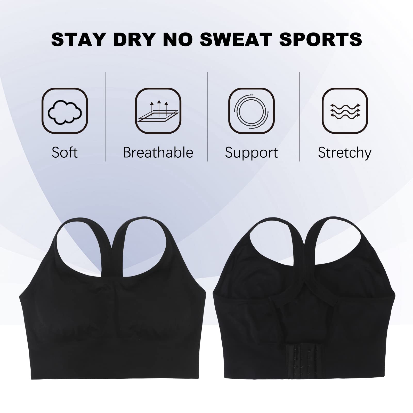 Unaikoo Sport Bras for Women, Soft Padded Breathable Adjustable Seamless Comfort for Running Workout Yoga Bra Black