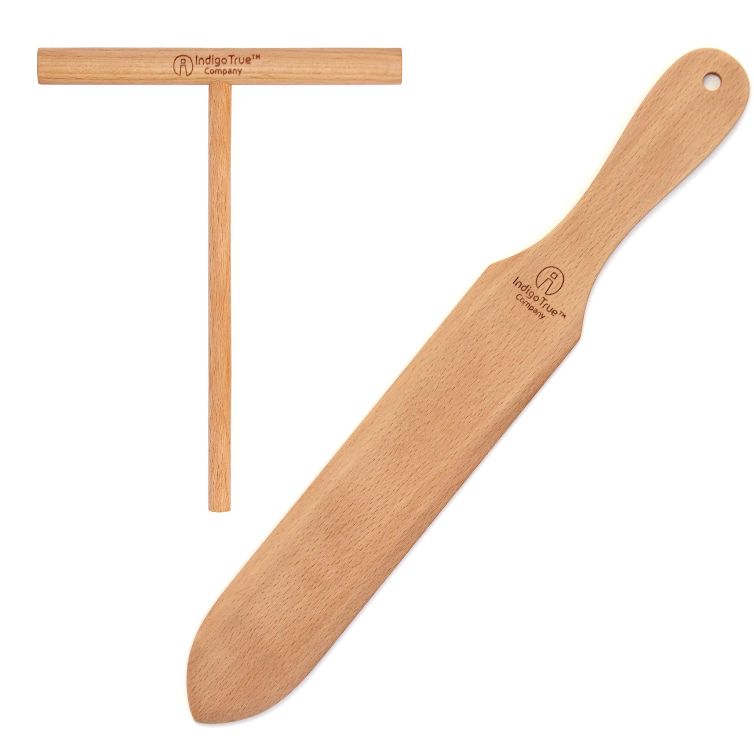 The ORIGINAL Crepe Spreader and Spatula Kit - 2 Piece Set (6ā Spreader and 14ā Spatula) Convenient Size to Fit Large Crepe Pan Maker | All Natural Beechwood Construction