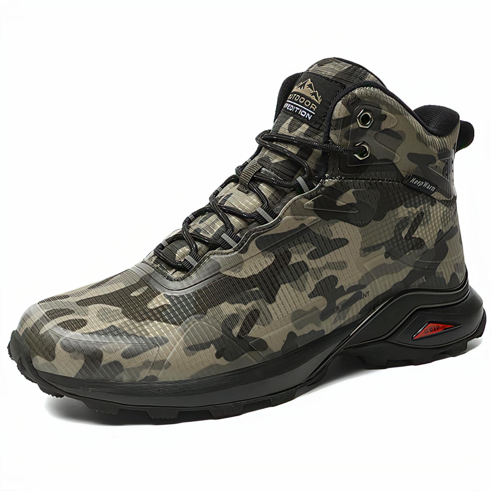 Pscownlg Men's winter snow waterproof hiking boots with fur lining to keep warm and non-slip outdoor hiking work shoes (CAMO, numeric_14)