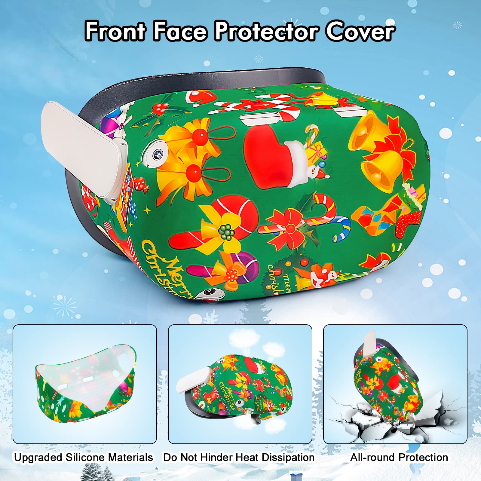 VR Accessories for Oculus Quest 2, Protective Silicone Cover Set for Meta Quest2(Include VR Headset Cover, Lens Protector, Controller Grips Cover, Face Pad, and Disposable Eye Cover)-with Gift Box