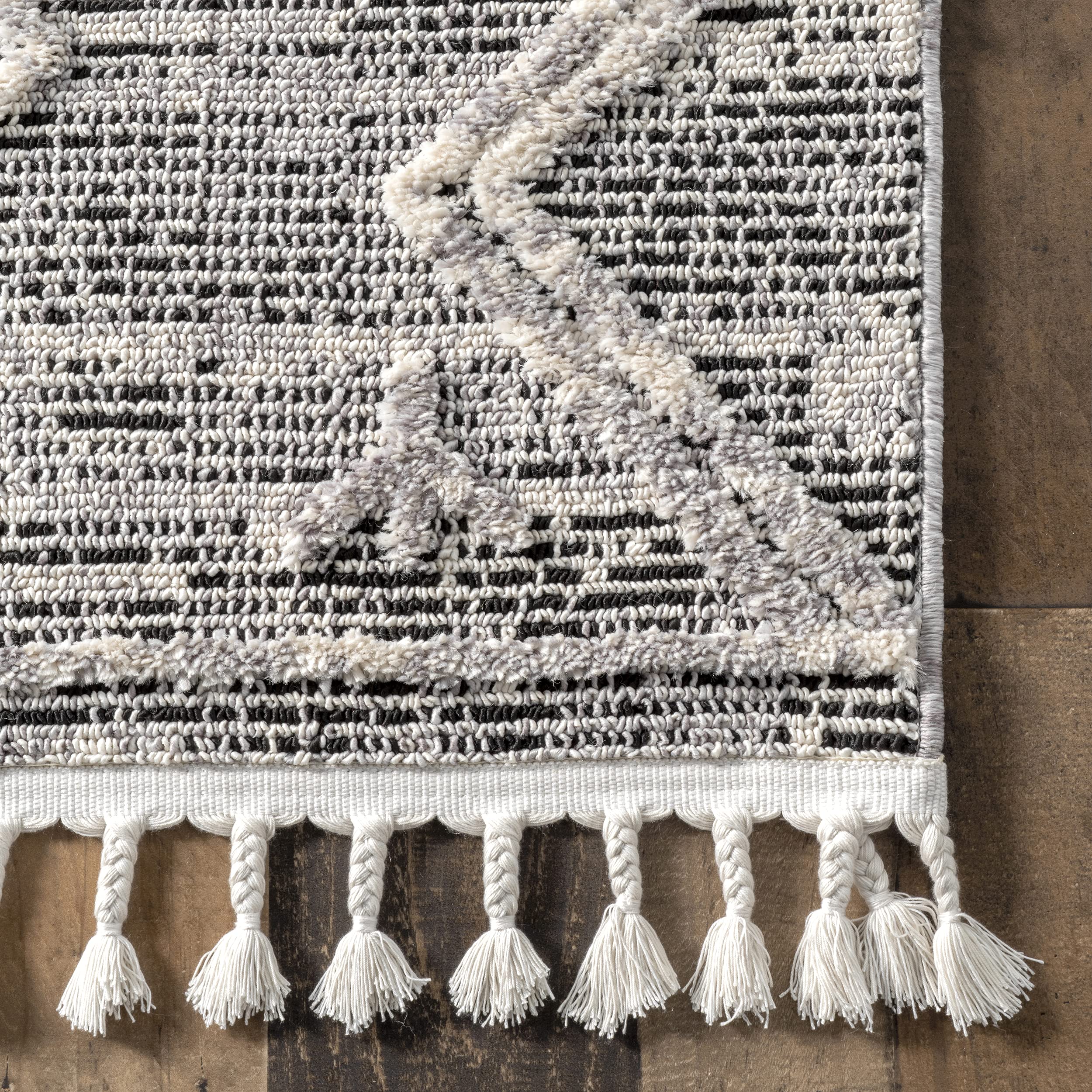 nuLOOM Roxy Textured Diamond Tassel Area Rug, 8x11, Grey