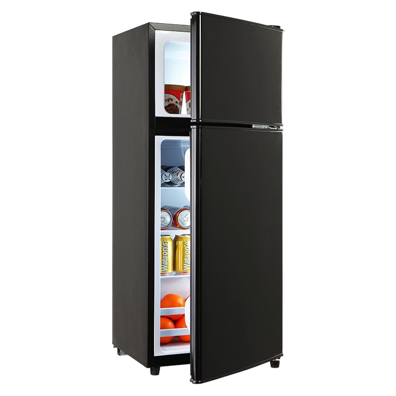 OOTDAY Compact Refrigerator, Double Door Mini Fridge, 7-LEVEL Refrigerator with Freezer, 3.5 Cu Ft, For Home, Office, Dorm, Garage or RV(Black)