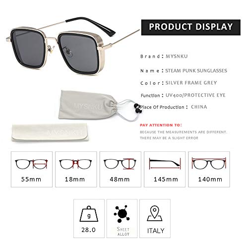 MYSNKU Kabir Singh Steam punk Square glasses Men's Aviator Sunglasses UV400 (T48-YIN BIAN HUI SE)
