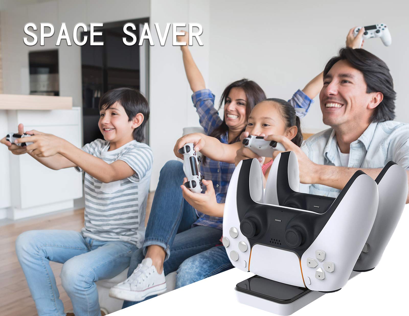 PS5 DualSense Controller Charging Station, Charging Dock with Dual USB C Ports Compitable with Playstation 5 PS5 Controller, Slim Portable Charger Stand Accessories , Safety Chip Protection