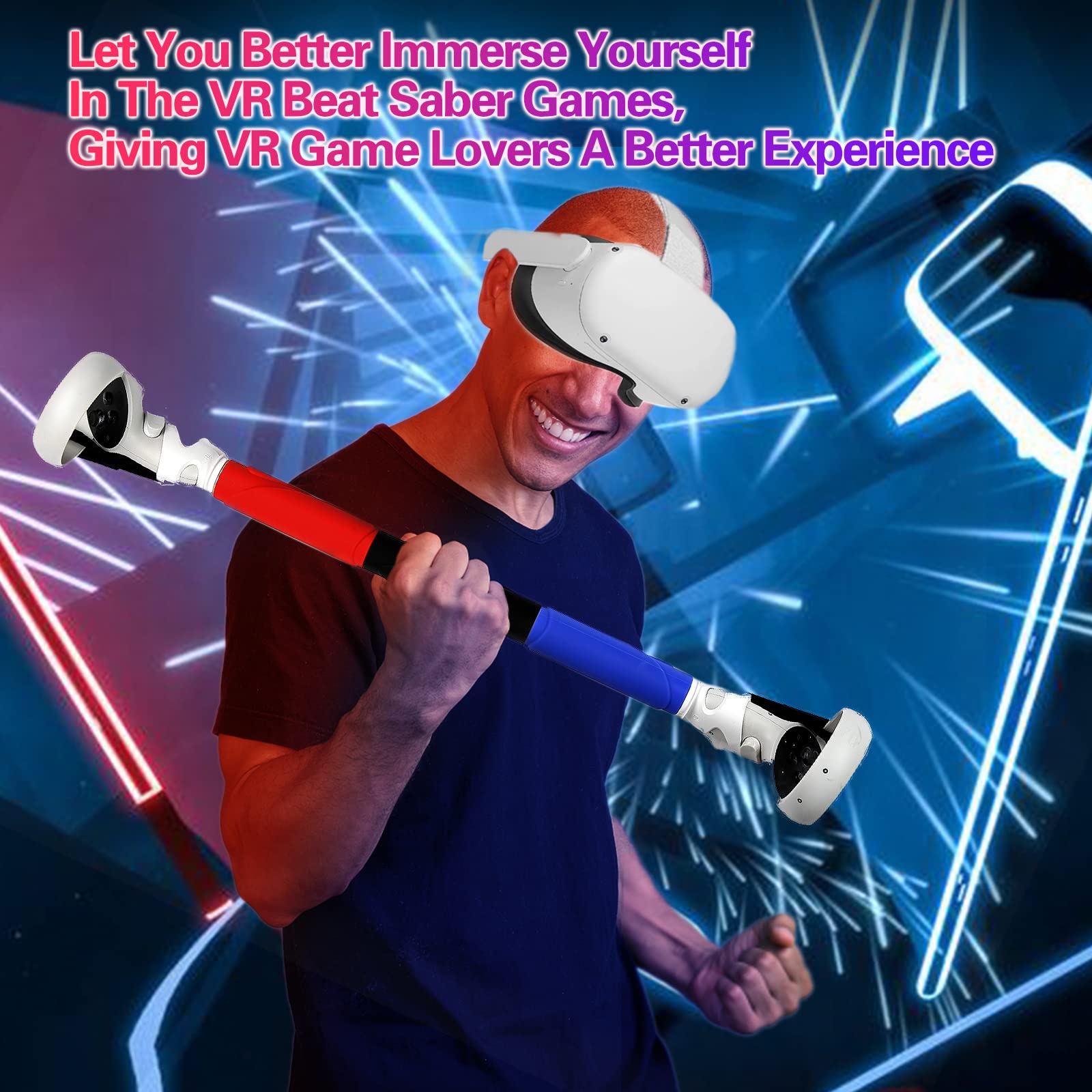 VR Game Handles Accessories,Dual/Long Handles Extension Grips for Meta/Oculus Quest 2, Comfortable Silicone Washable Multipurpose Handle for Playing Beat Saber Games