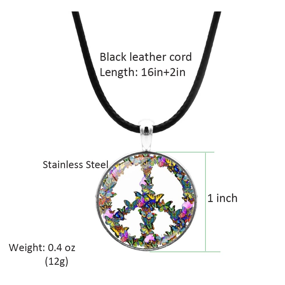 Stainless Steel Classic Peace Sign Love Hippie Pendant Butterfly winding Necklace