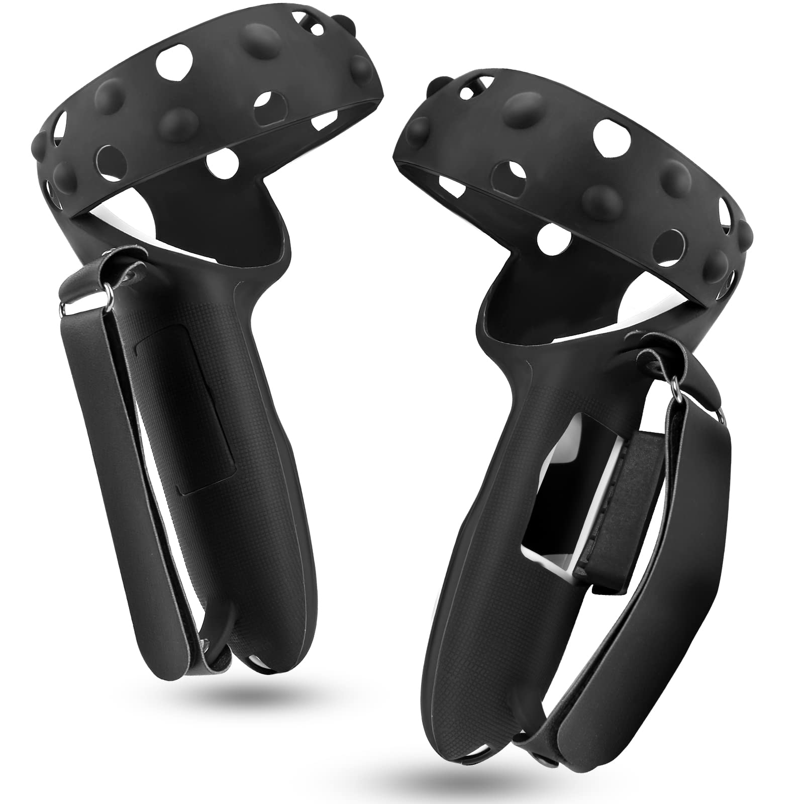 VR Controller Grip Cover Compatible with Meta/Oculus Quest 2 - Upgraded Anti-Slip Silicone with Battery Opening, Adjustable Wrist Knuckle Leather, Anti-Fall Protective Handle Sleeve - VR Accessories