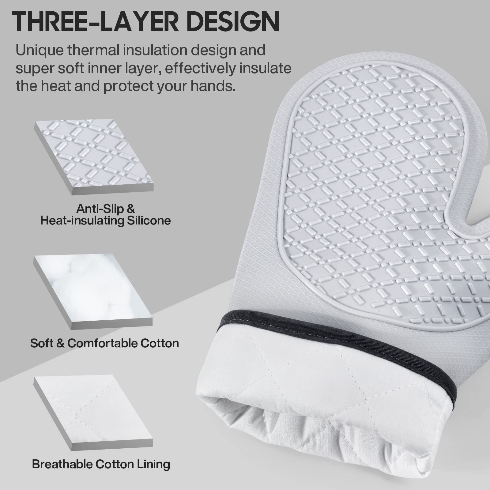 Oven Mitts, Heat Resistant Silicone Oven Mitt with Soft Cotton Lining 2 Pack Oven Mitts and Pot Holders Sets Perfect for BBQ, Baking and Cooking