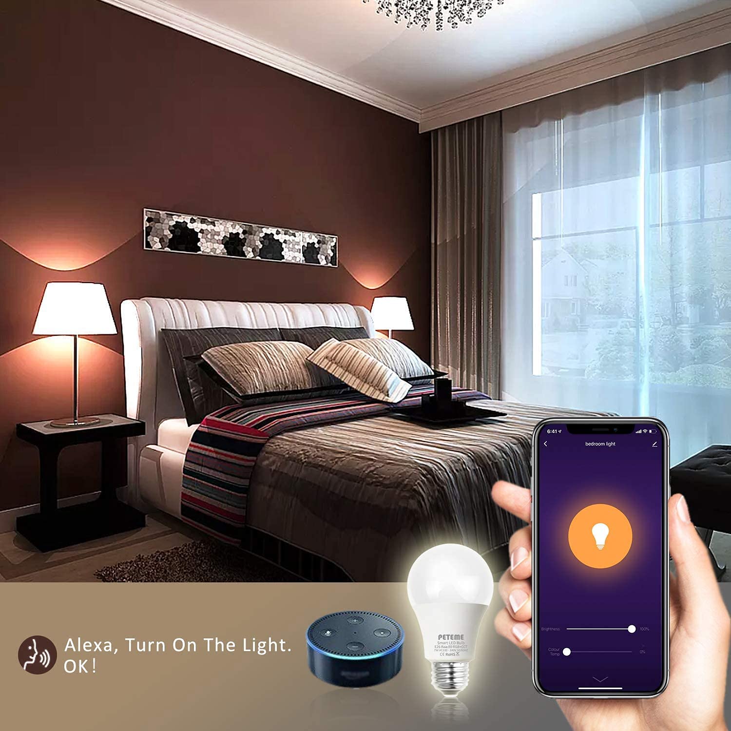 Peteme Alexa Smart Light Bulbs, LED Warm White RGB Color Changing WiFi Smart Bulbs That Work with Alexa, Siri, Echo, Google Home (No Hub Required), E26 A19 7W Multicolor (3 Pack)
