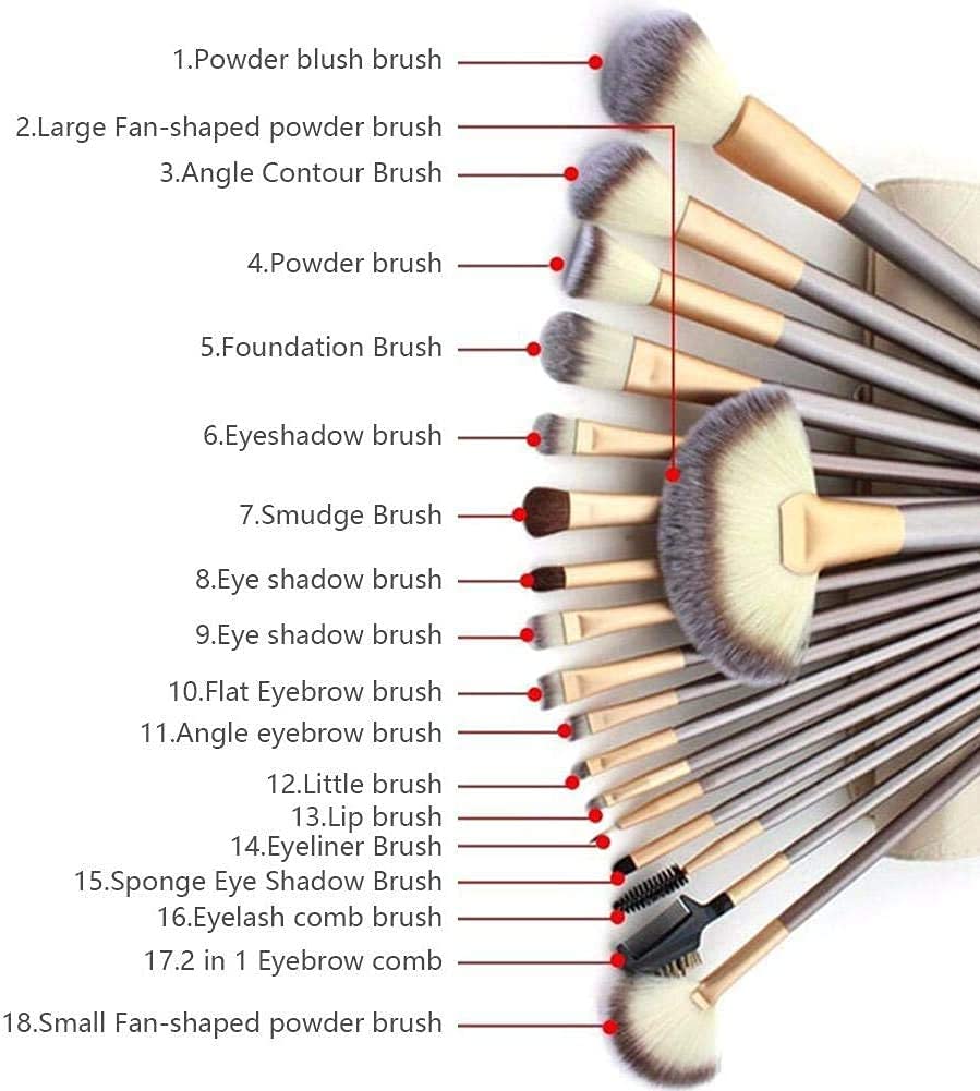 NEVSETPO Makeup Brushes 18pcs Synthetic Kabuki Brush Set Foundation Powder Blending Concealer Eye shadows Blush Cosmetics Brushes with 3 Sponge Mat Solid Wood Hande Makeup Bag Included