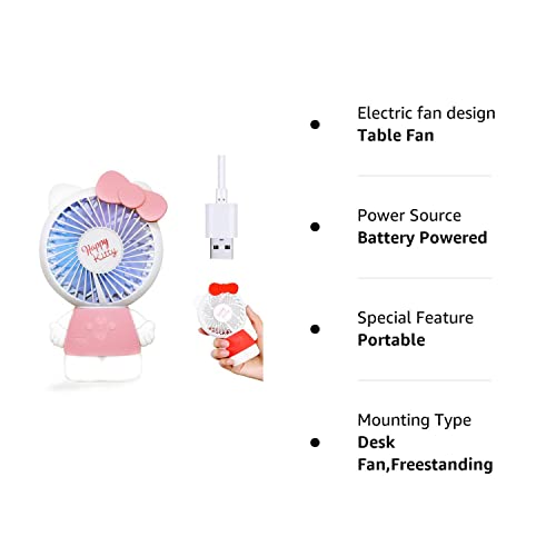Portable Personal Small Desk Fan, Mini fans USB Battery operated Cute Kitty Cat Design, With Small Night Light And LED Colorful Atmosphere Light (Pink)