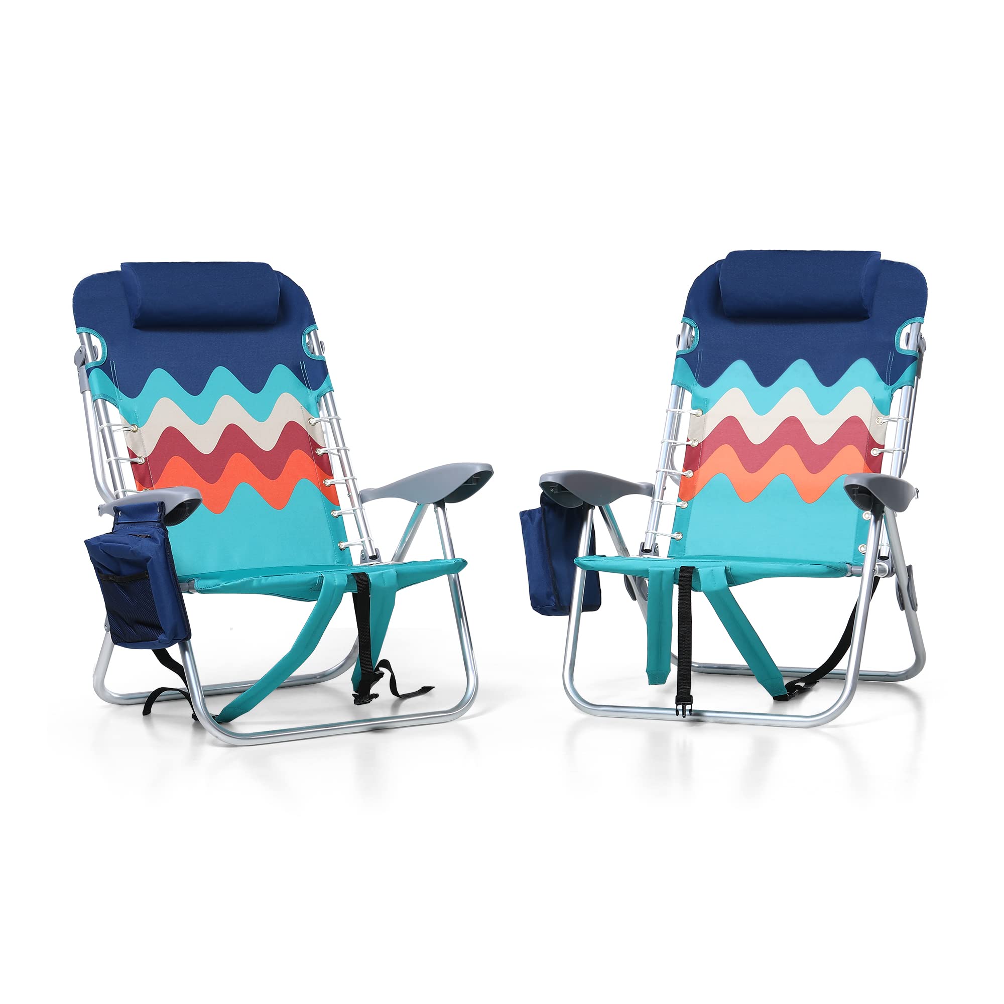 Sophia & William 4-Position Backpack Folding Beach Chair with Cooler Bag, (2-Pack) Lightweight Beach Cahir with Towel Bar, Supports 250 LBS