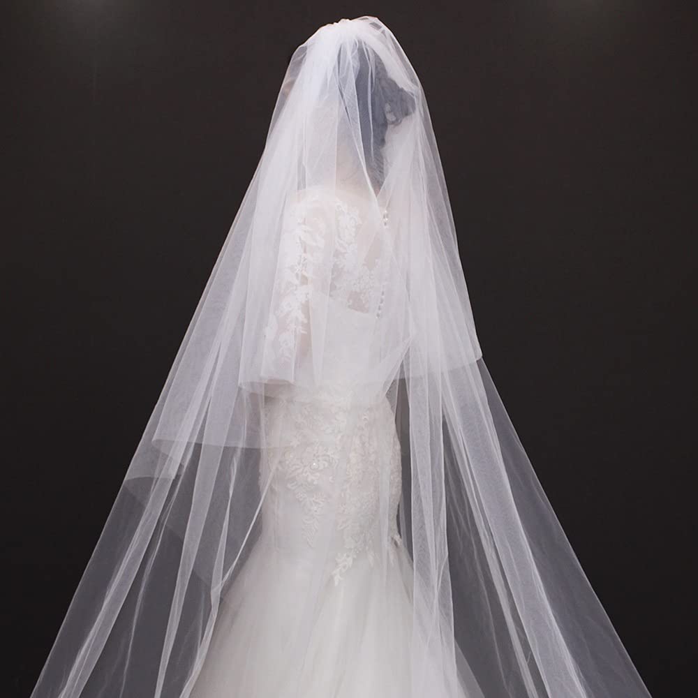 Wedding Veil Wedding Accessory 3 Meters 2T White&Ivory Sequins Blings Sparkling Lace Edge Purfle Long Cathedral Wedding Veils (Color : White)