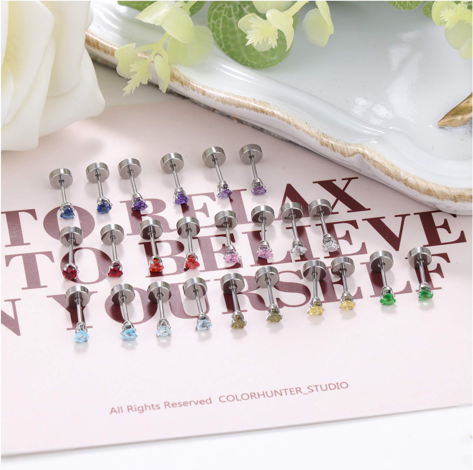 ORAZIO CZ Stud Earrings for Women Stainless Steel Cubic Zirconia Cute Heart Earrings Screwback