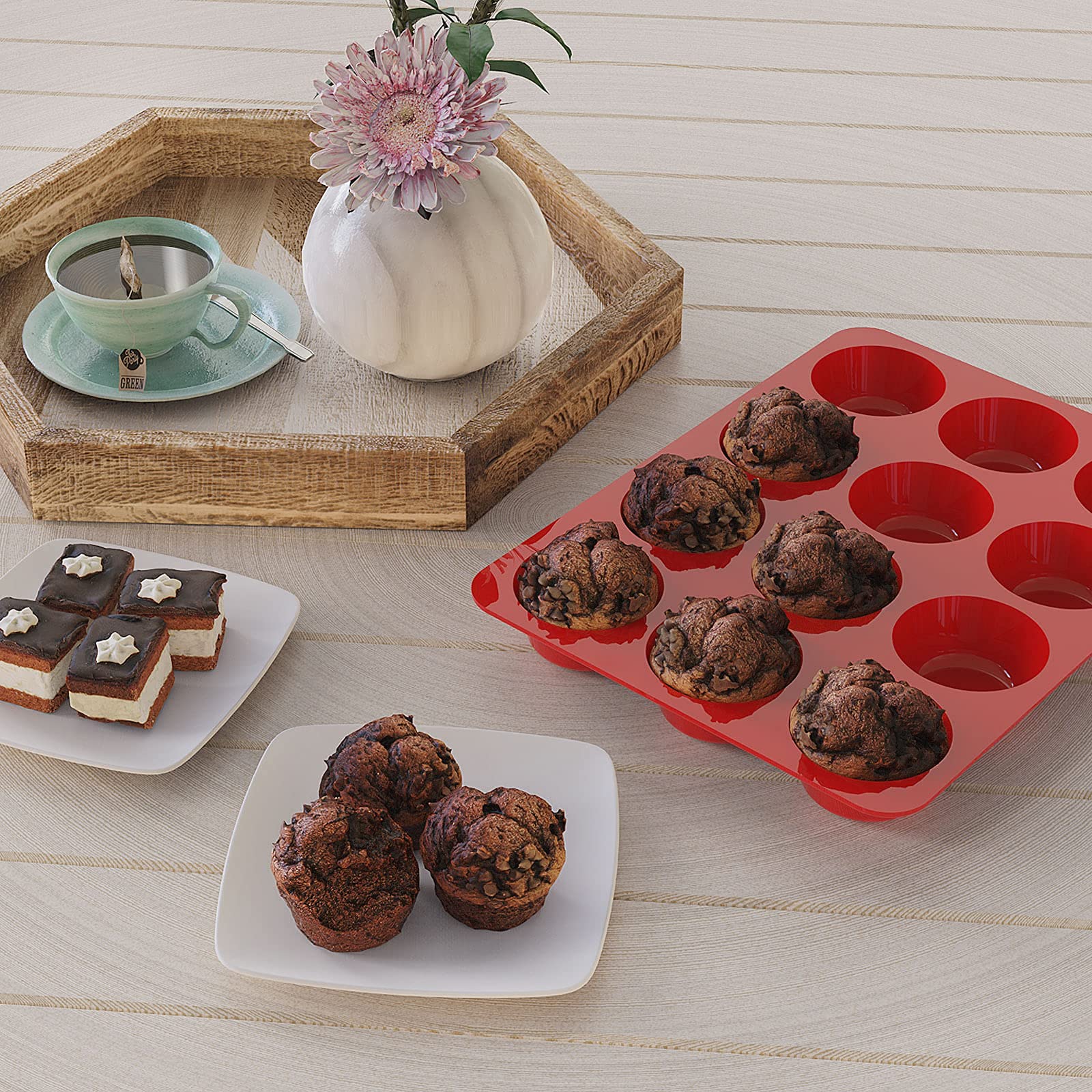 SILIVO 2x Silicone Cake Pans + 2x Silicone Muffin Pans