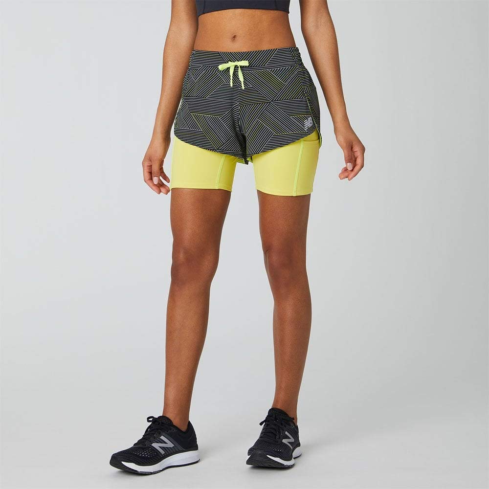 New Balance Women's Impact Run 2 in 1 Short, Black Multi, Medium