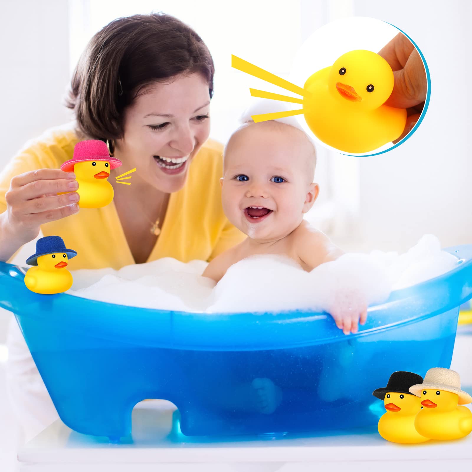 Yellow Rubber Ducks with Hats Halloween Rubber Ducks Pack of 12, Mini Bath Toys Squeaky Bathtub Tiny Ducks Mini Ducks for Bathtub Duckies Gift for Halloween Baby Shower(Flat Cap)