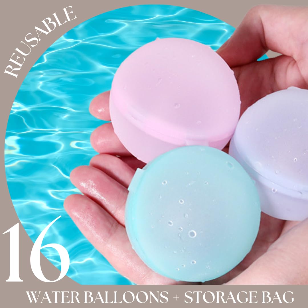N3ST 16 Pack Reusable Magnetic Water Balloons + Storage Bag | Quick Fill Splash Balls | Refillable Silicone Water Bombs | Perfect for Pool Parties, Birthdays, and Summer Fun