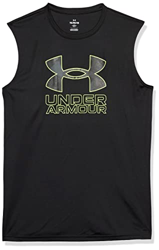 Under Armour Boys' Tech Hybrid Print Tank Top, (002) Black / / Lime Surge, Youth X-Large