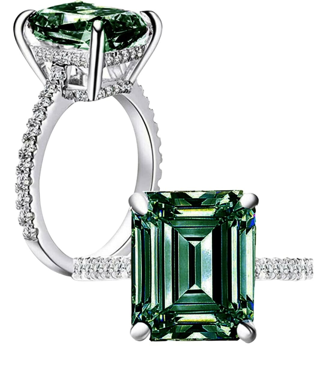 RINGJEWEL 5.40 ct VVS1 Emerald Cut Moissanite White Grey Green Color Silver Plated Engagement Ring For Women (Pack Of 1).