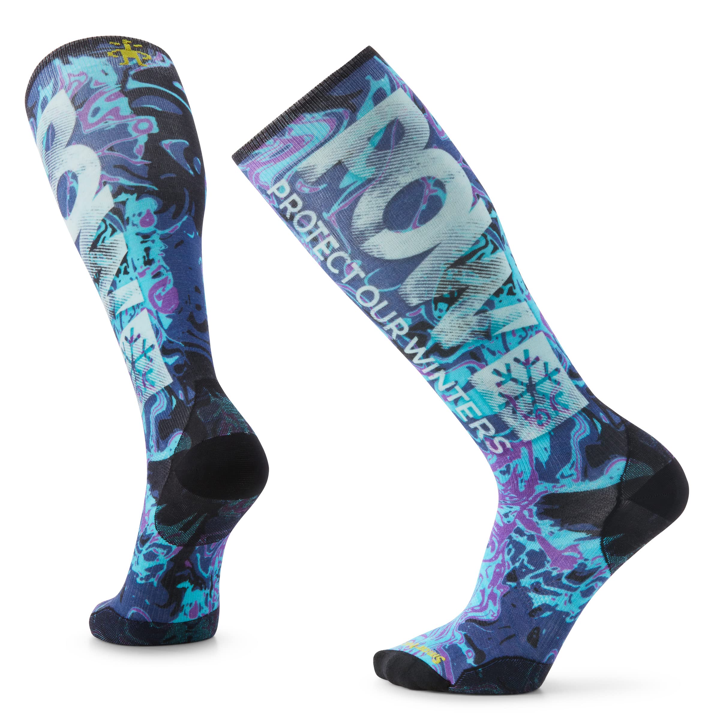 Smartwool Ski Protect Our Winters POW Print Zero Cushion Merino Wool Over The Calf Socks For Men and Women, Capri, X-Large