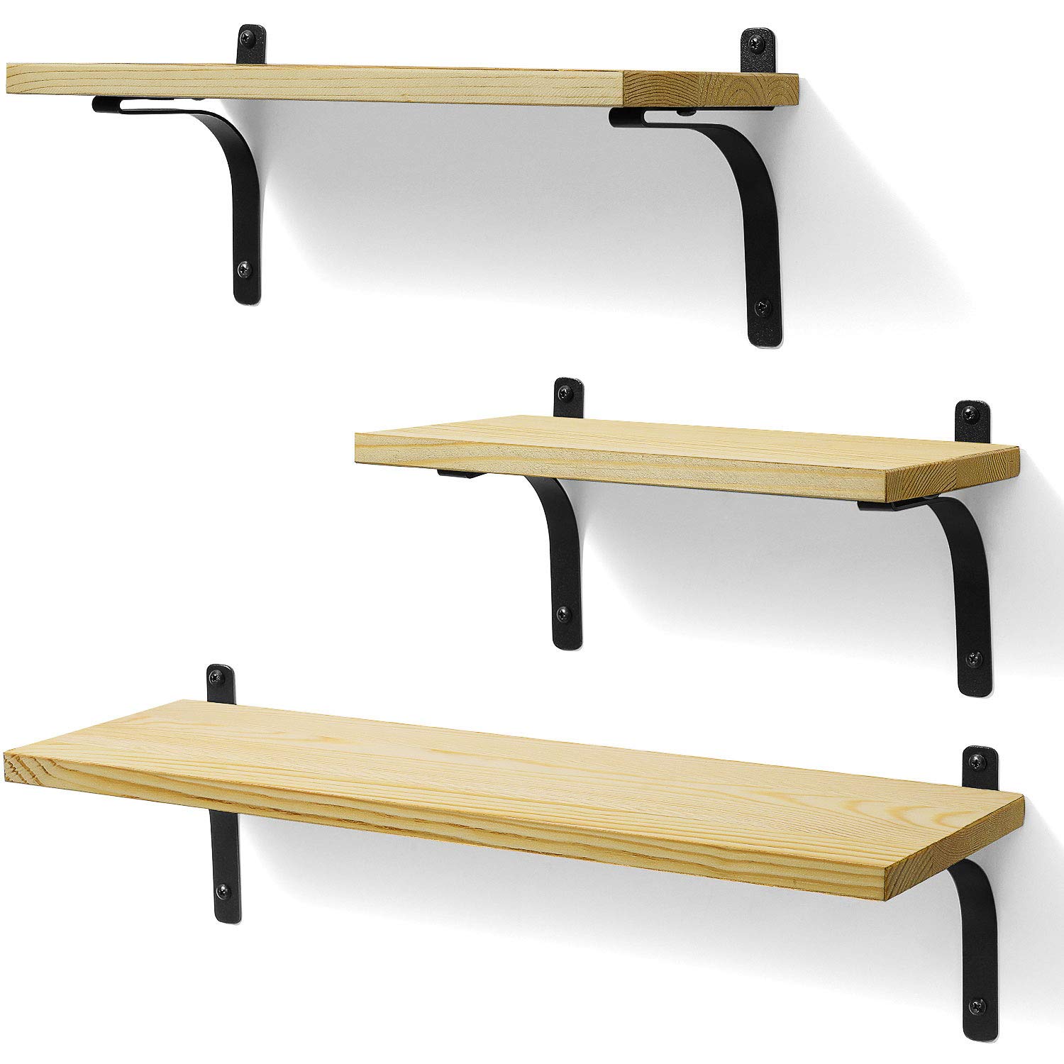Ophanie Floating Shelves Wall Mounted, Rustic Wood Wall Storage Shelves for Bedroom, Living Room, Bathroom, Kitchen, Office, Set of 3