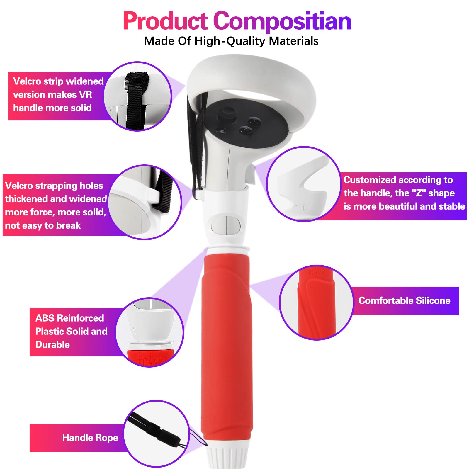 VR Game Lightsaber Auxiliary Handle,Dual Handles Extension Grips and Long Stick Handle Extension Grips for Meta/Oculus Quest 2,Washable and Durable VR Games Accessories