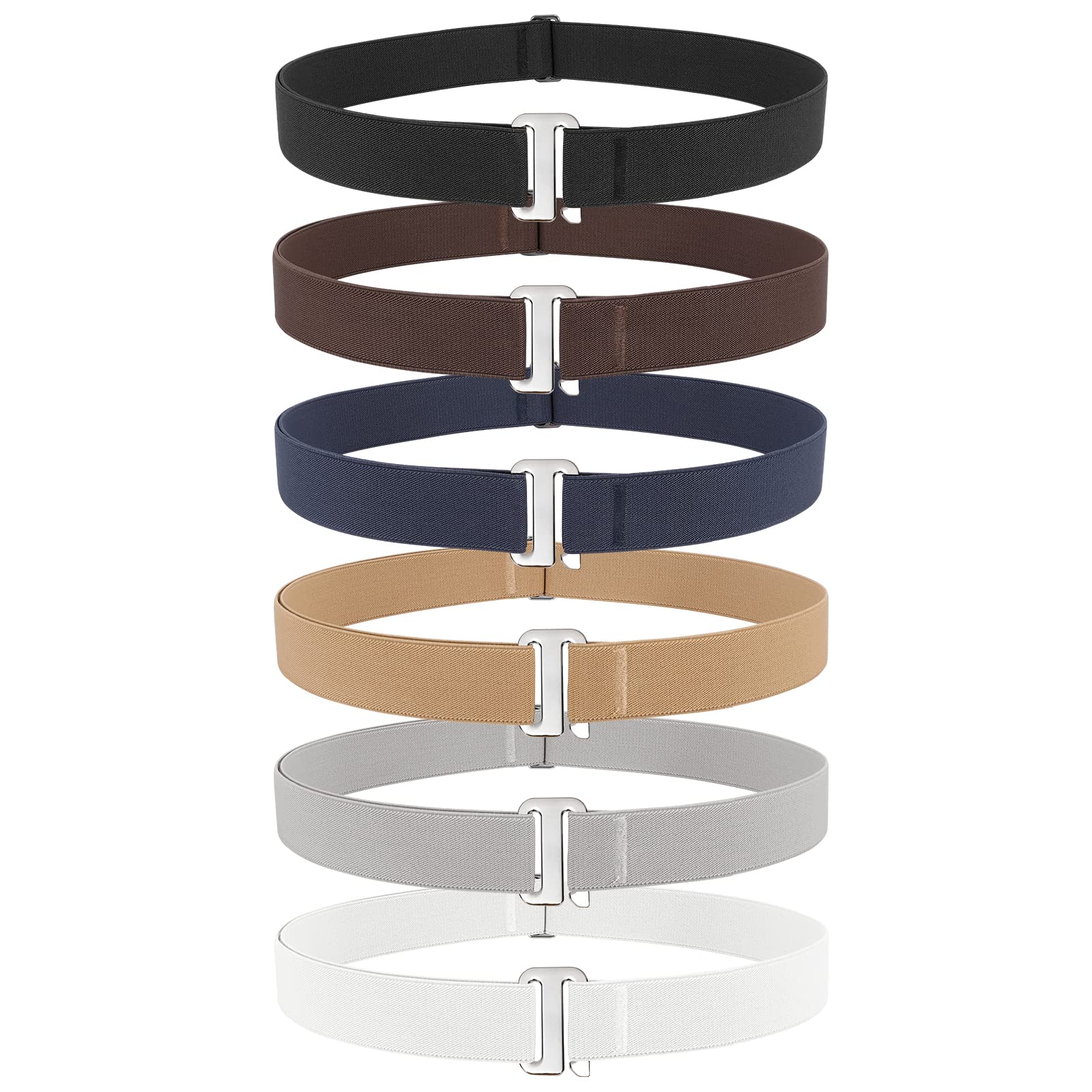 SANSTHS 6 Pieces No Show Women Belts Invisible Elastic Stretch Belt with Flat Buckle for Jeans Pants Dresses(Flat Buckle,S)