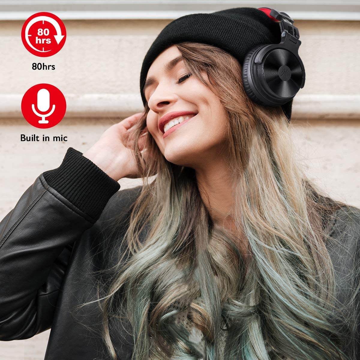 OneOdio Bluetooth Over Ear Headphones with 110Hrs Playtime Wired Gaming Stereo Headsets with Boom Mic for PS4, Xbox one, PC, Wireless Headset for Phones, Laptop, Office - Studio Wireless(Y80B) (Red)