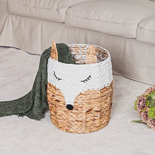 Original Barn Fox Shaped Water Hyacinth Storage Basket, Handwoven Wicker Storage Basket, Cute Animal Shaped Storage Organizer for Bedroom, Living Room, Laundry Room