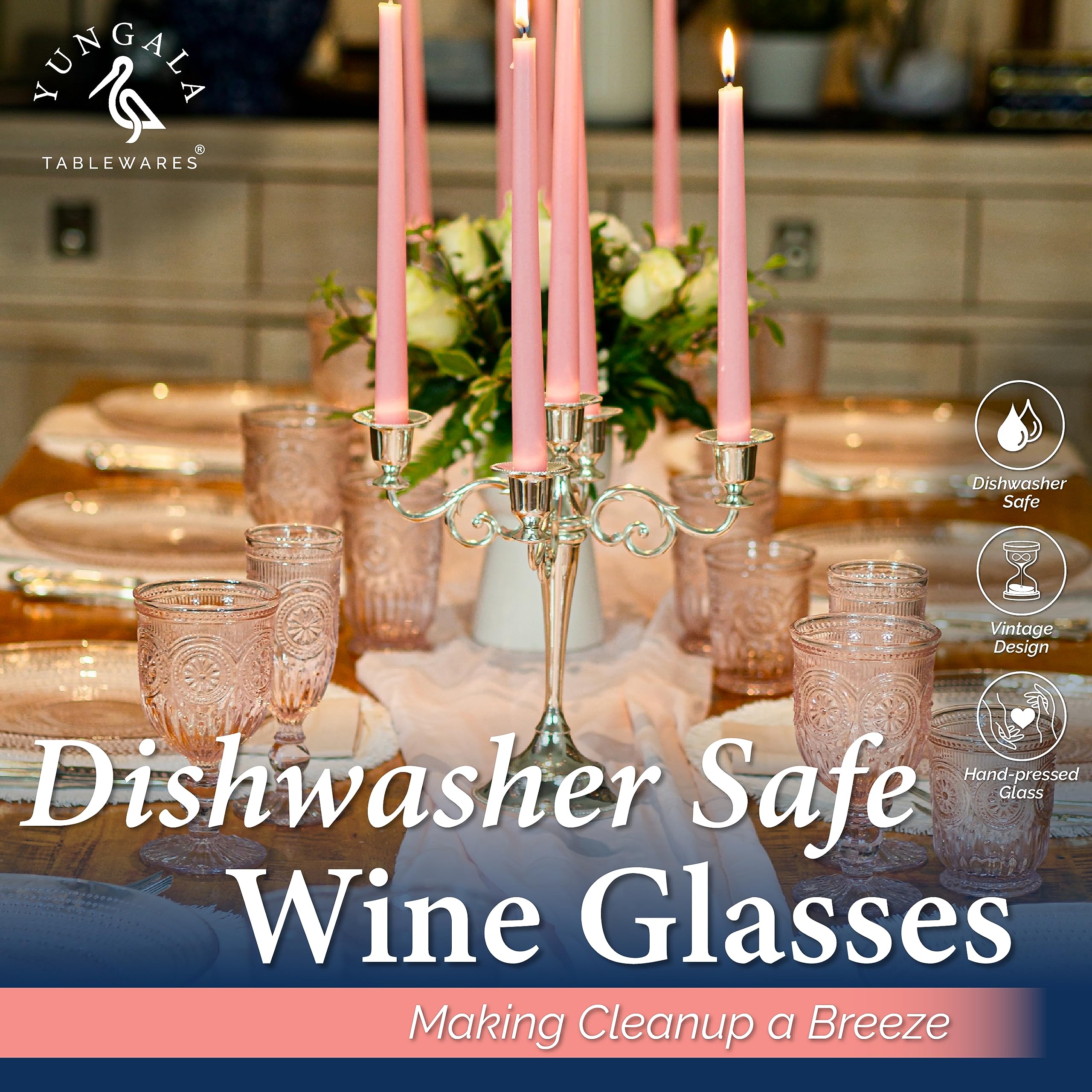 Pink Glassware Bundle - Vintage Glassware Collection for Party - Wine Glasses Set of Pink Goblets and 6 Pink Tall Tumblers - Matching Pink Drinking Glasses with Sunflower Emboss Design
