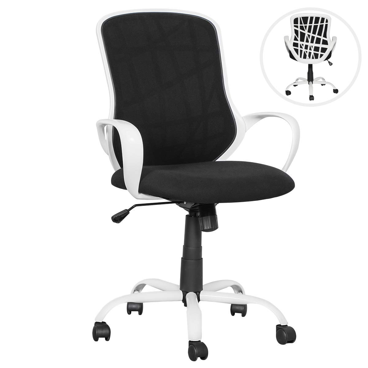 Office Chair Computer Desk Chairs with Wheels Ergonomic Small Desk Chair for Teens Home Office Task Chair Student Rolling Chair with Arms for Bedroom Study Chairs in White and Black
