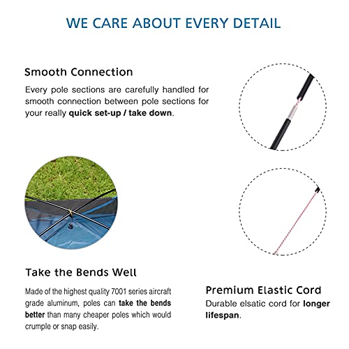 Pre-Assembled Aluminum Tent Pole 12ft 1.4in 8.5mm, Lightweight Tent Poles Replacement, BRILLIANCE4U 7001 T6 Tent Rod, Outer Dia. 0.33" 1 Pole Pack