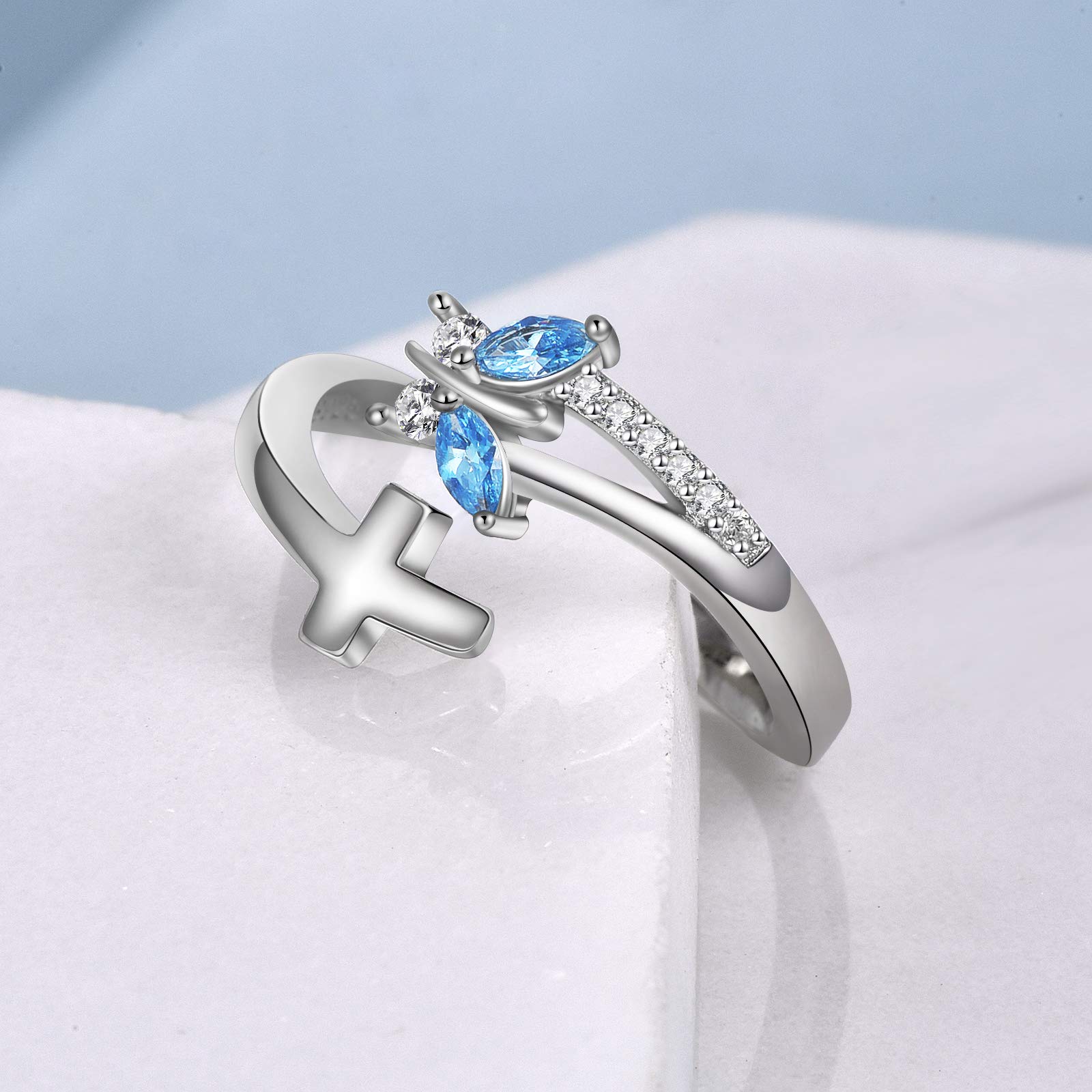 POPLYKE Butterfly Ring 925 Sterling Silver Butterfly Jewelry Gifts for Women (Cross Butterfly)