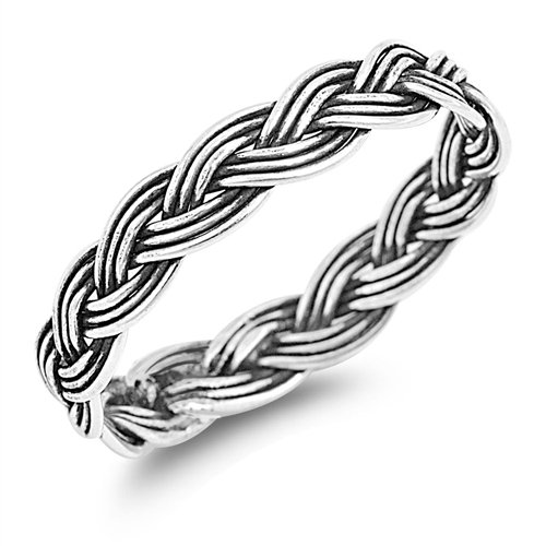 Precious Gem Jewellers Sterling Silver Triple Braided Wedding Band Oxidized Finish