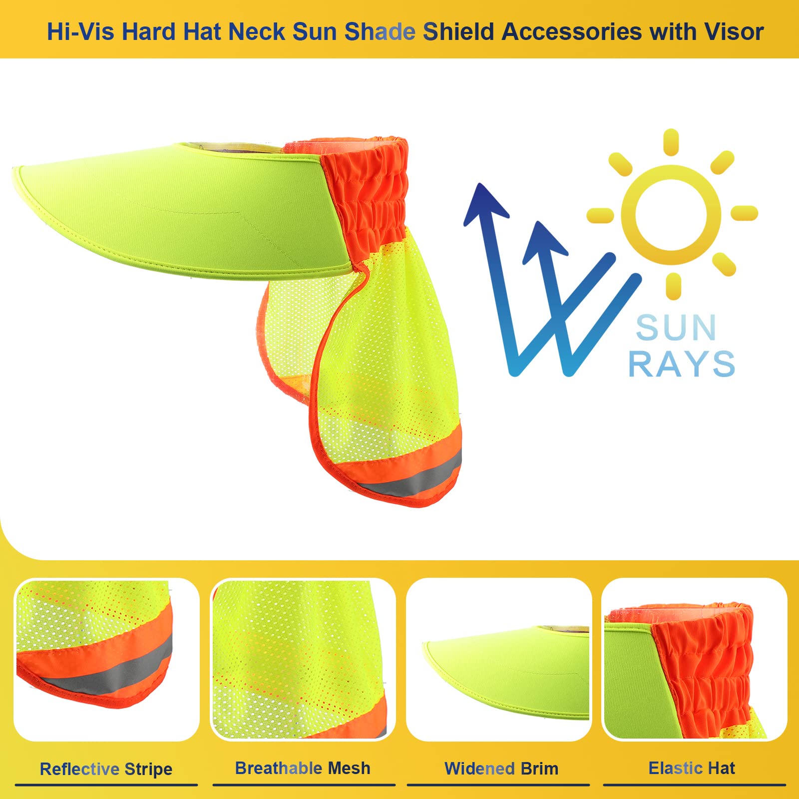 Reflective Hard Hat 3 Pack Brim Mesh Sunshade High Visibility Hard Hat Neck Sun Shade Hard Hat Brim Shade Hard Hat Accessories for Outdoor Activities and Sports
