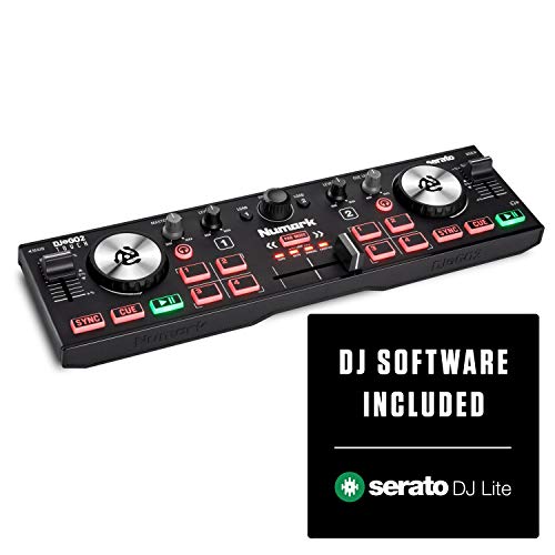 Numark DJ2GO2 Touch β Compact 2 Deck USB DJ Controller For Serato DJ with a Mixer / Crossfader, Audio Interface and Touch Capacitive Jog Wheels,Black