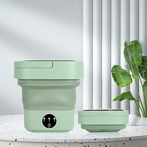 Portable Washing Machine, 6.5L 3-Speed Adjustment Mini Foldable Washer with Drain Basket USB Compact Outdoor Washing Machine for Underwear, Sock, Suitable for Travel, Camping,Apartments（Green)