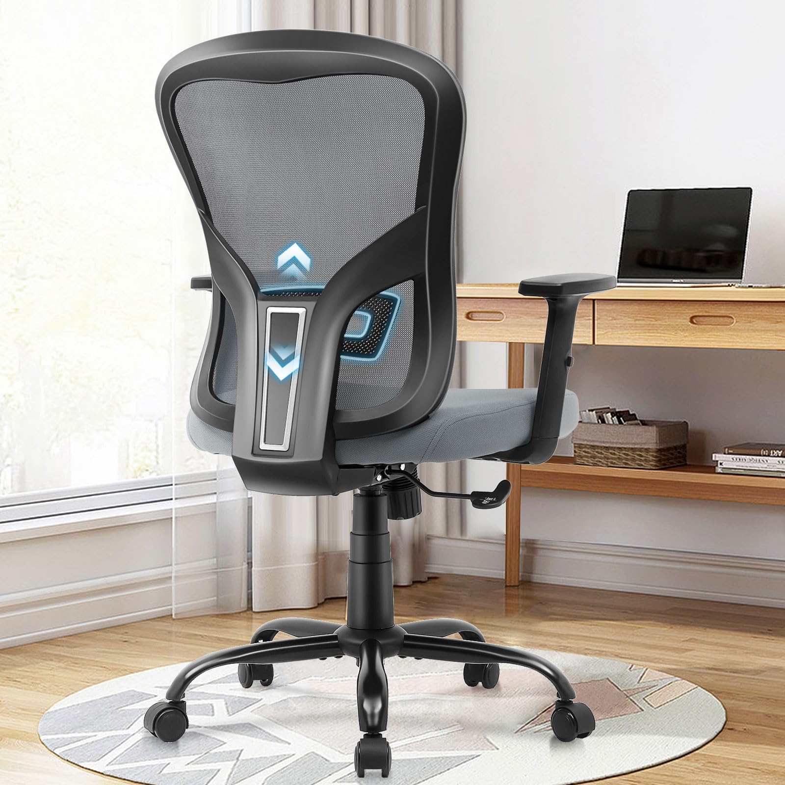 Office Chair Ergonomic Desk Chair with Adjustable Lumabr Support & 2D Armrest, Home Office Desk Chairs Breathable Rocking Computer Executive Chair Adjustable Height Task Chair350lbs (Grey)