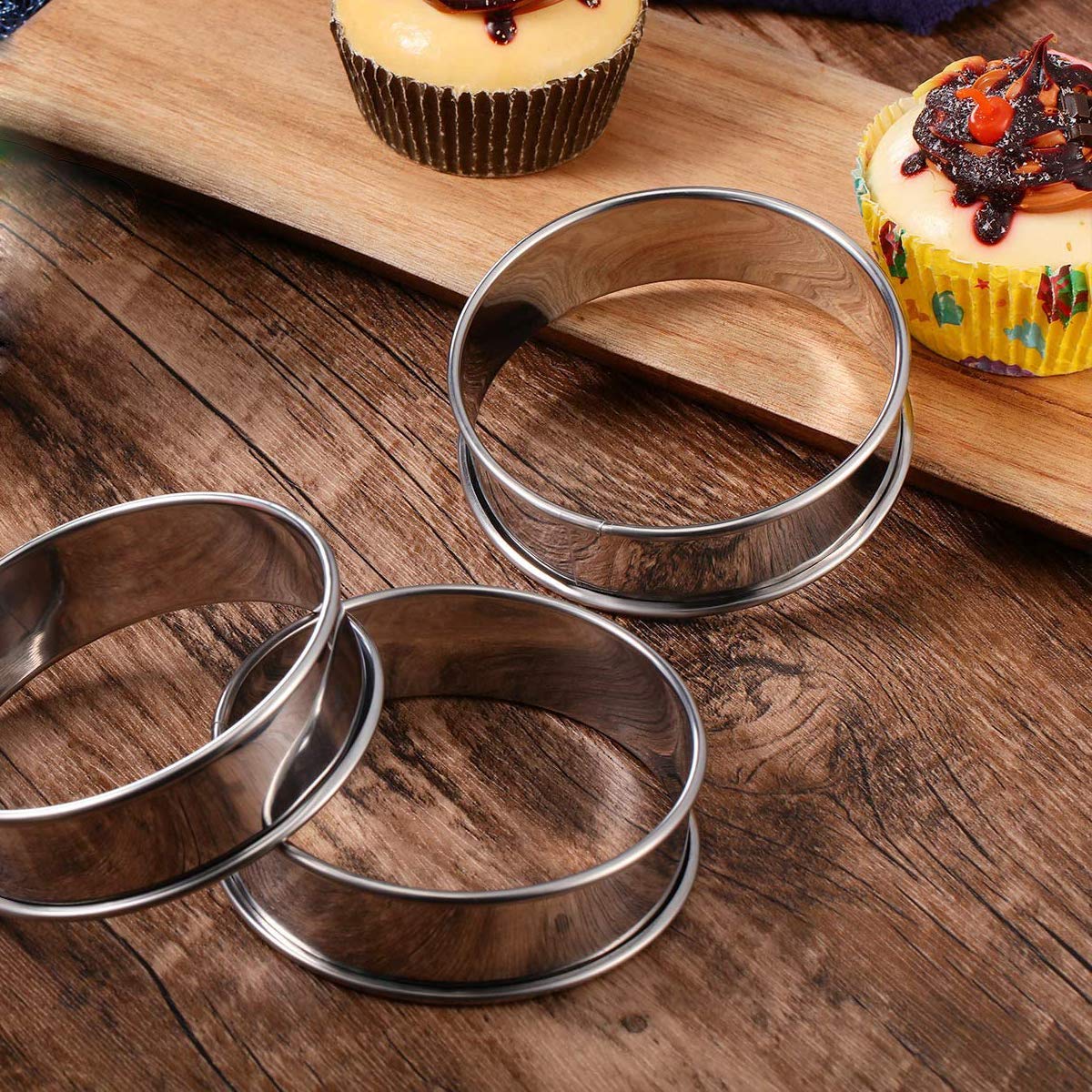 Uncle Jack 6 Pack 4‘' Double Rolled English Muffin Rings, Stainless Steel Crumpet Rings, Tart Rings, Round