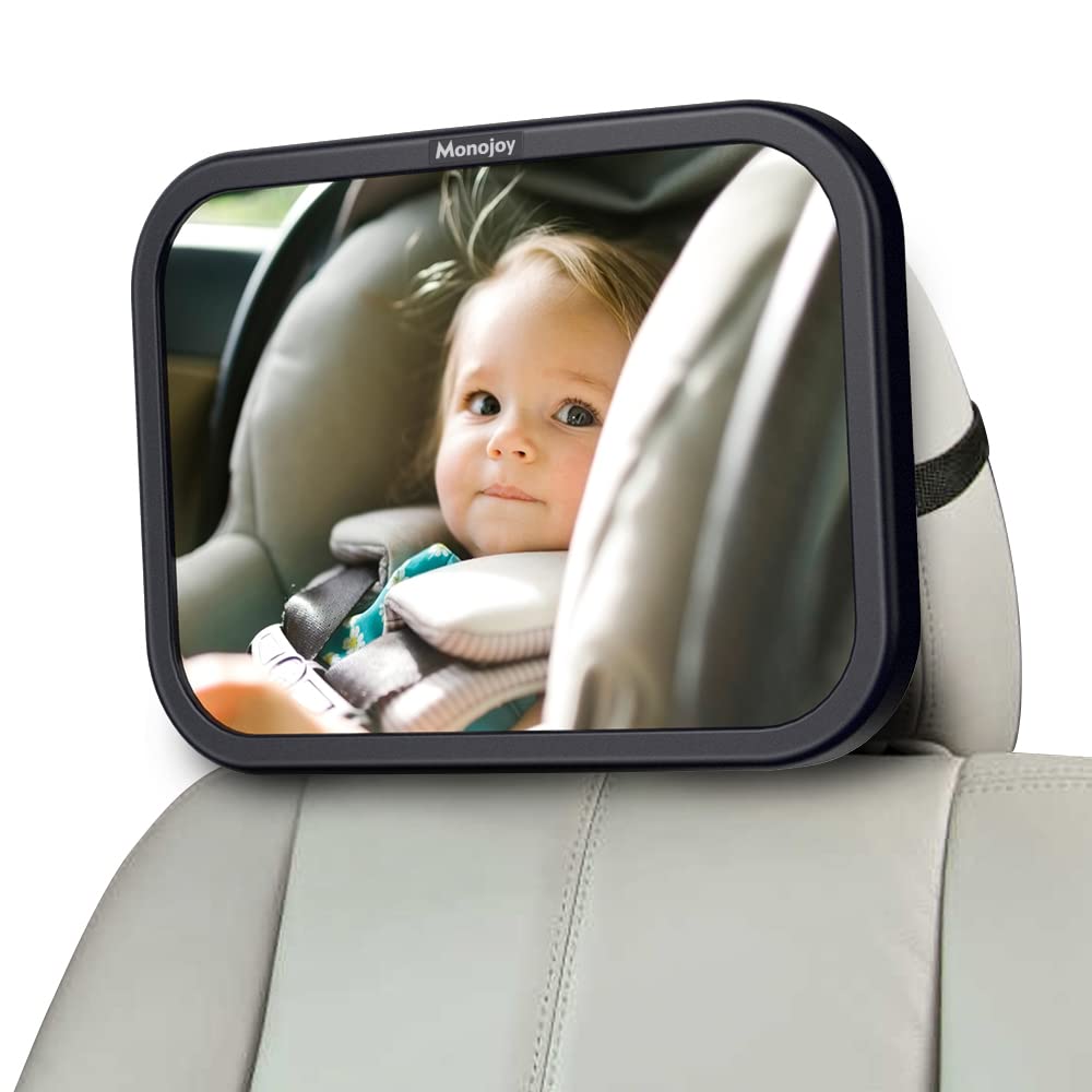 𝐌𝐎𝐍𝐎𝐉𝐎𝐘 Baby Car Mirror for Back Seat, Baby Car Seat Mirror, Safety and Wide Baby Rear View Mirror to See Rear Facing Infants, Babies, Kids and Child