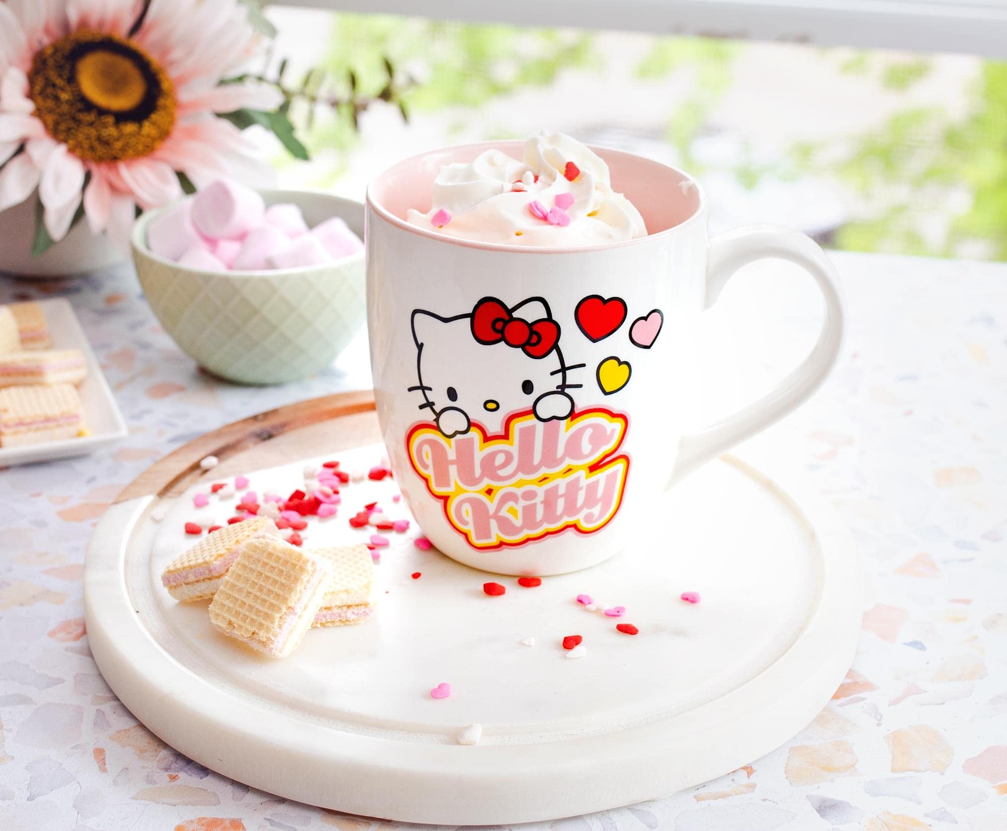 Silver Buffalo Sanrio Hello Kitty Hearts Ceramic Mug | Holds 18 Ounces