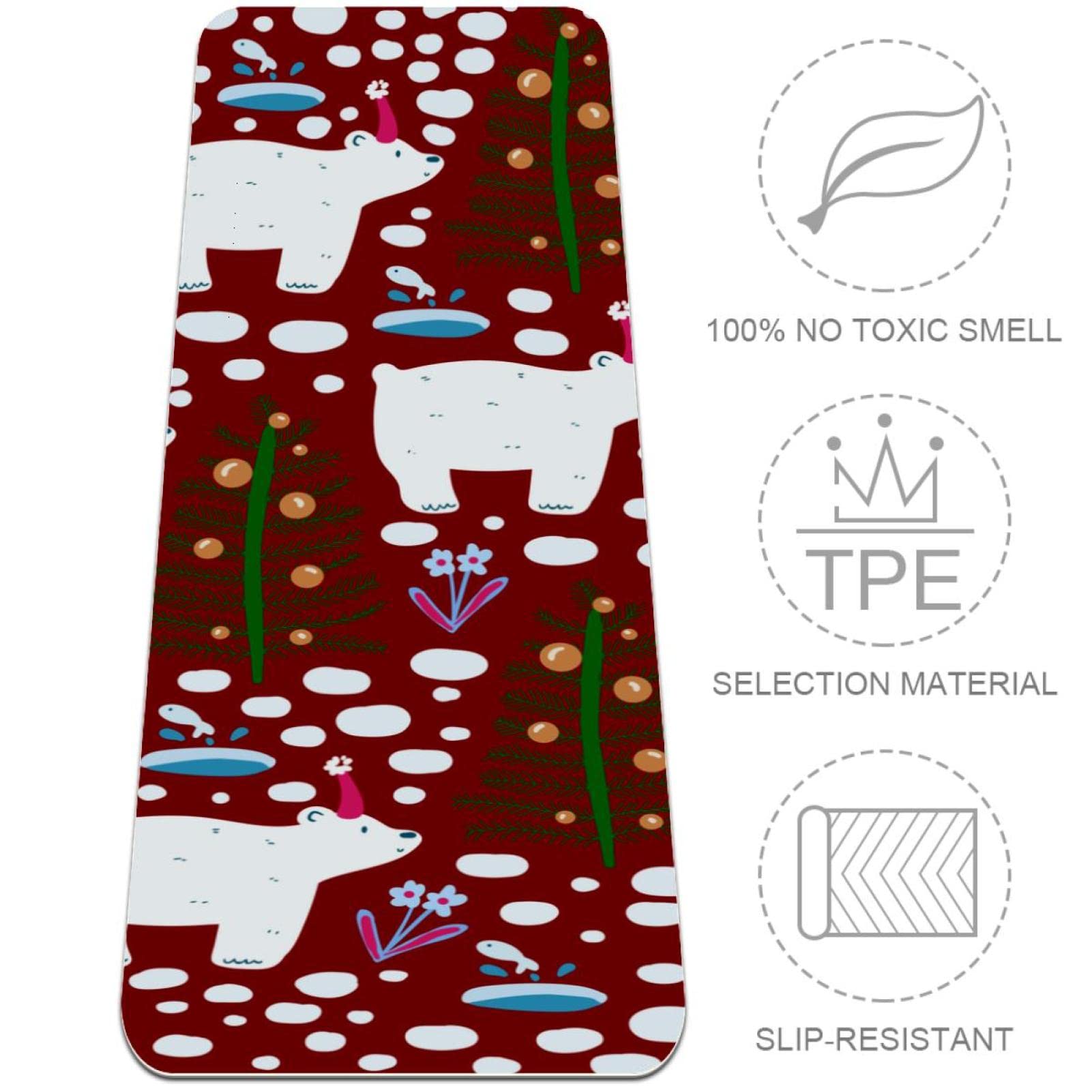 Yoga Mat, Yoga Mats for Home Workout, Workout Mat, Exercise Mats, Pilates Mat, Winter Bear Tree Flower