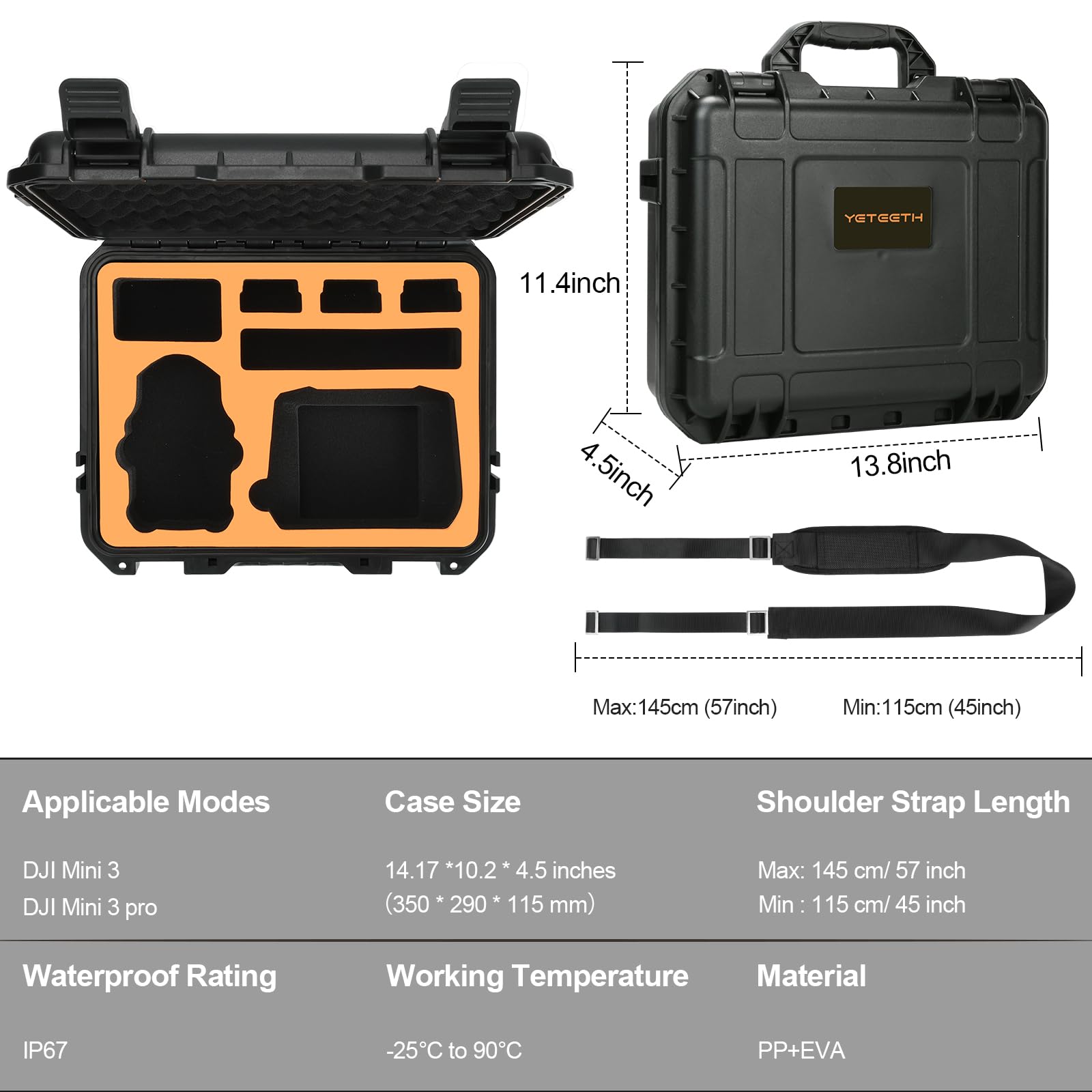 YETEETH Mini 3 Pro/Mini 3 Hard Case, Waterproof Pressure Resistant Carrying Case for DJI Mini 3 Pro/Mini 3 Accessories - 5.5-inch HD Display Version (Not Included Neck Strap)