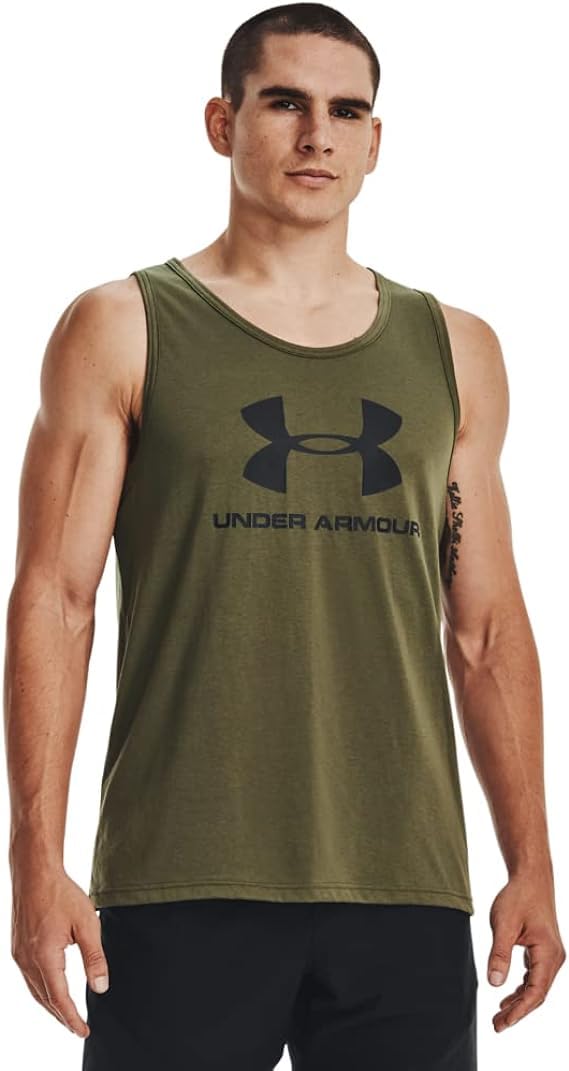 Under Armour Men's Sportstyle Logo Tank, (390) Marine OD Green/Black/Black, X-Large