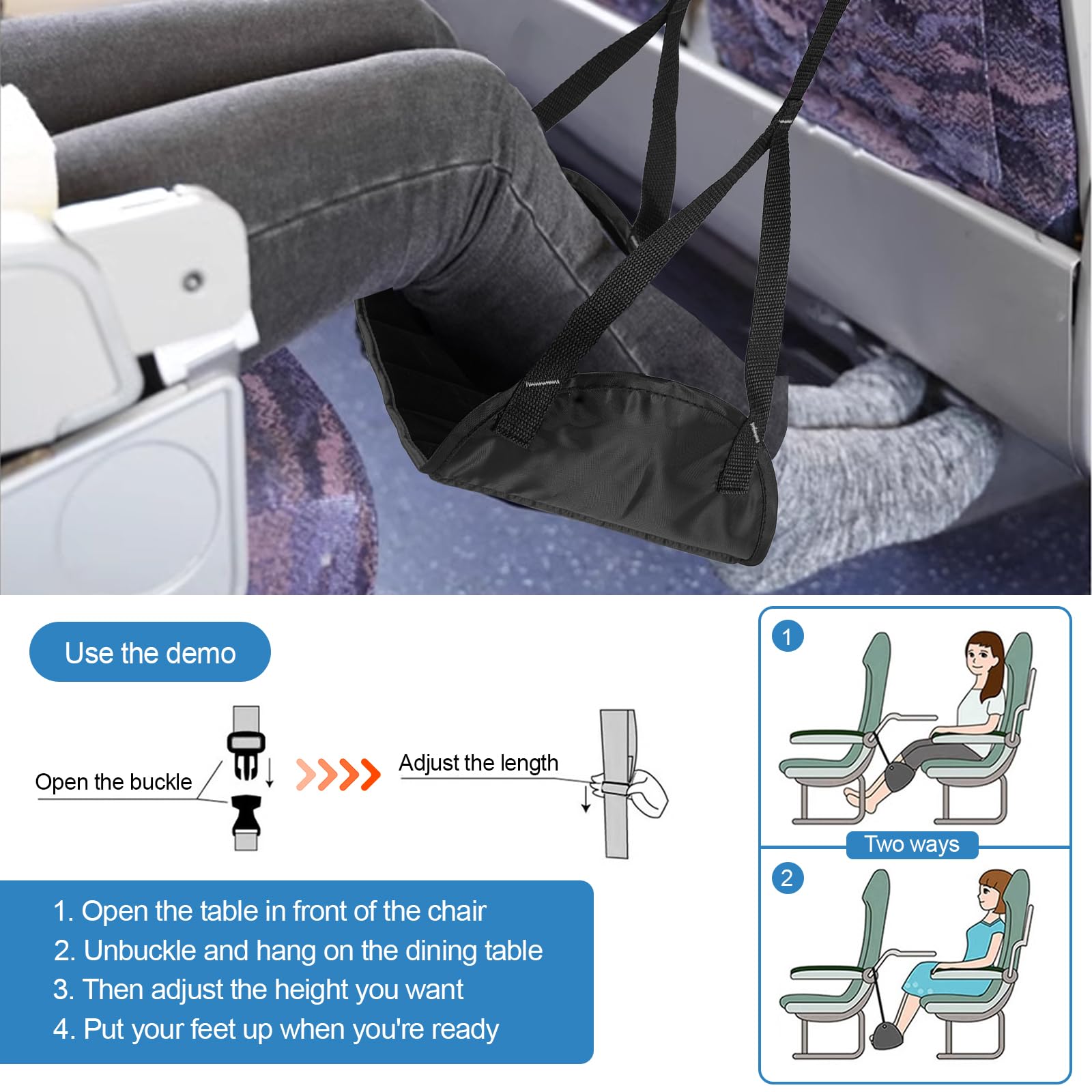 Pantry Pro Traveler's Bliss, Portable Adjustable Airplane Footstool with Hammock Design for Ultimate Comfort and Preventing Swelling and Soreness - Perfect for Home, Office, and Travel