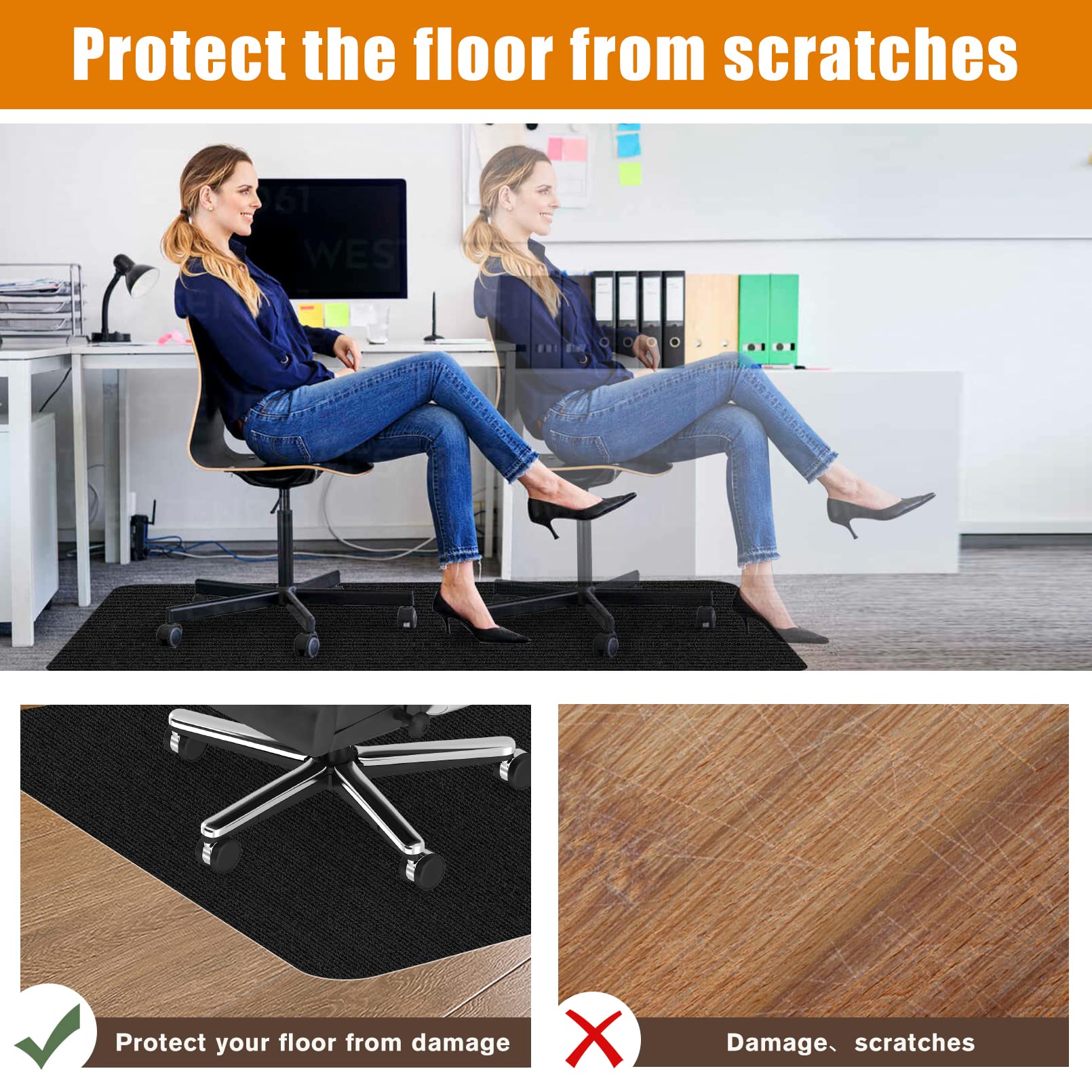 Office Chair Mat for Hardwood & Tile Floor, Computer Gaming Rolling Chair Mat, Under Desk Low-Pile Rug, Large Anti-Slip Floor Protector Rug, Easy to Clean,Coffee(48"x36")