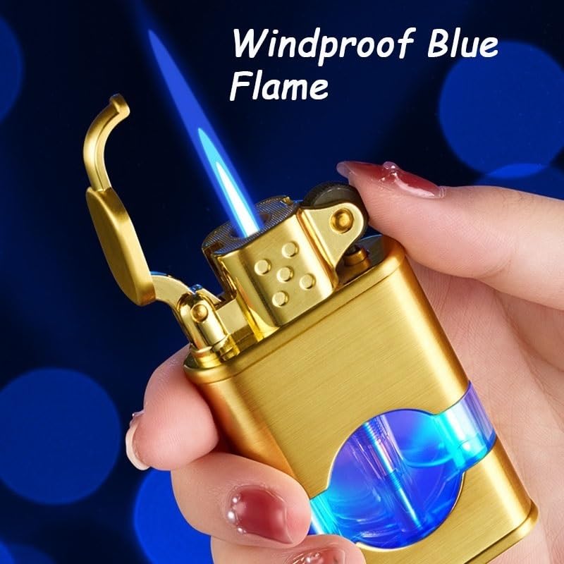 New Gas Lighter, Transparent Gas Window, Reusable, Easy to Carry, Suitable, Daily Use (Color : C3-Blue Flame)